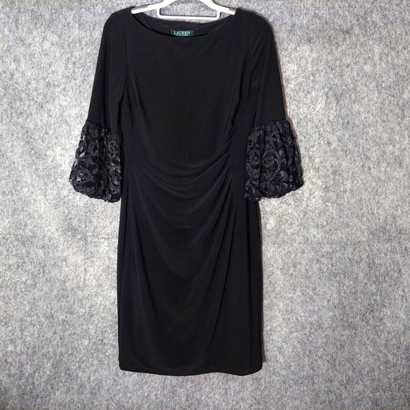 Ralph Lauren | Dresses | Ralph Lauren Dress 8 Petite Black Lace Sleeve ...
